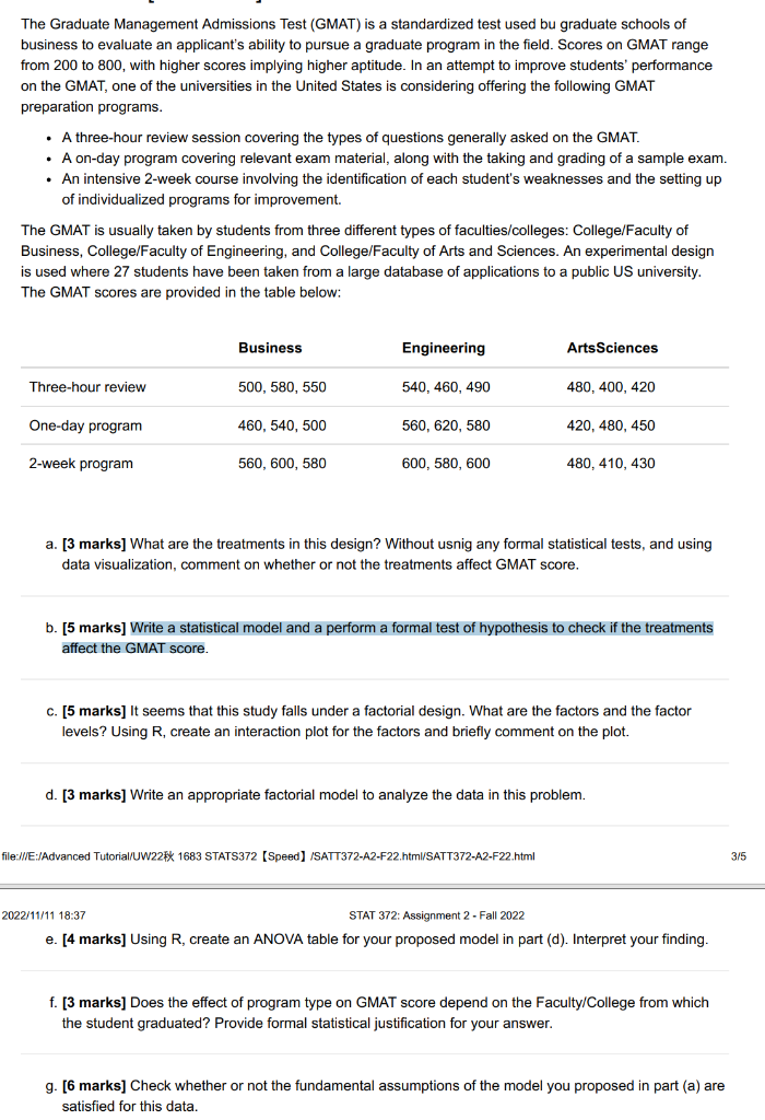 The Graduate Management Admissions Test (GMAT) is a | Chegg.com