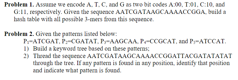 Solved Problem 1. Assume we encode A, T, C, and Gas two bit | Chegg.com