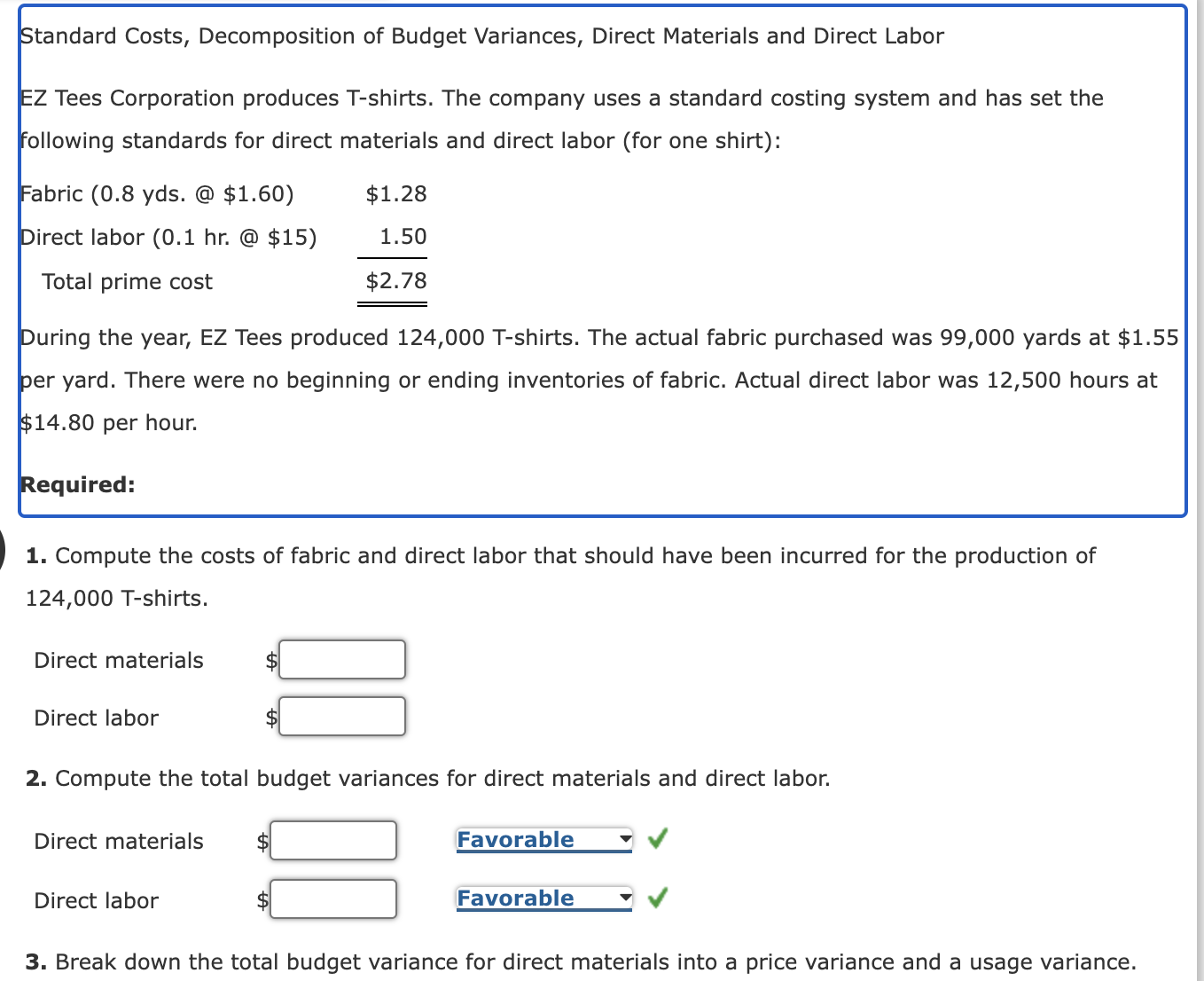 Solved Standard Costs, Decomposition of Budget Variances, | Chegg.com