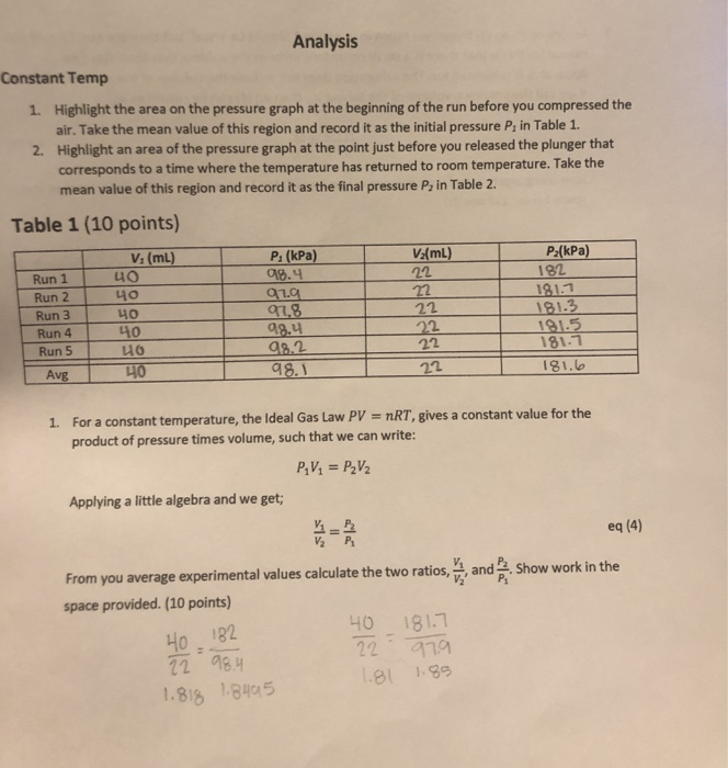 Solved Analysis Constant Temp Highlight the area on the | Chegg.com