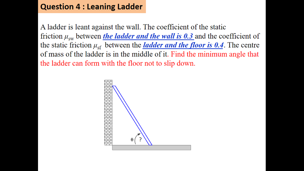 Solved Question 4: Leaning Ladder A ladder is leant against | Chegg.com