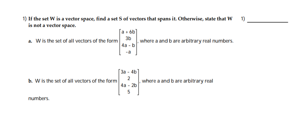 Solved 1 1 If The Set W Is A Vector Space Find A Set Of
