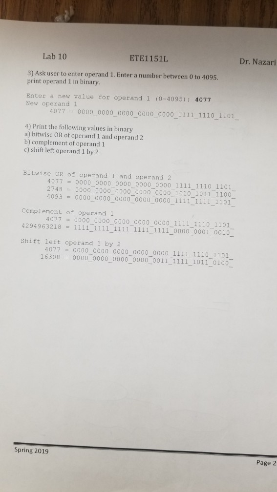 Solved This lab makes use of bit-wise operators to write | Chegg.com