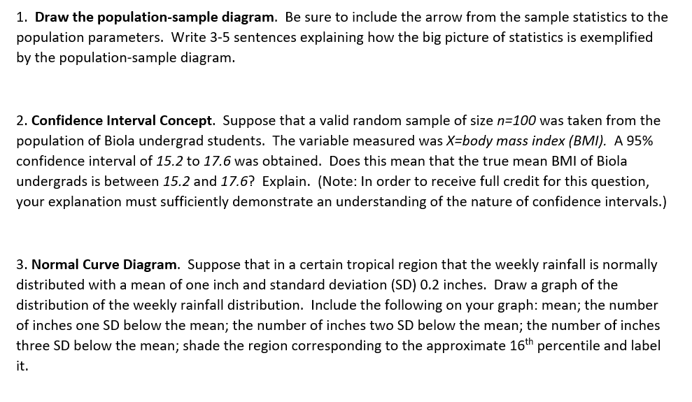 Solved 1. Draw the population-sample diagram. Be sure to | Chegg.com