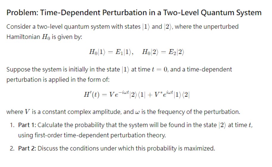 Solved Problem: Time-Dependent Perturbation in a Two-Level | Chegg.com