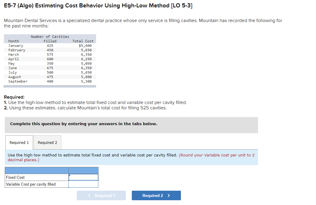 Solved E5-7 (Algo) Estimating Cost Behavior Using High-Low | Chegg.com