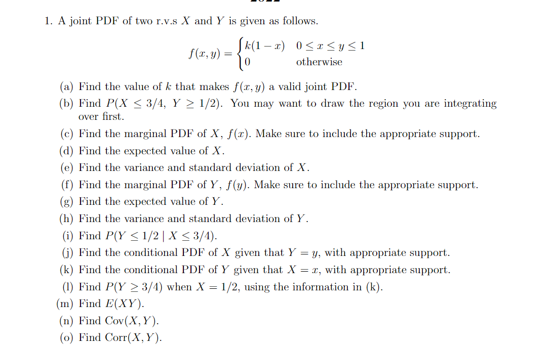 Solved 1. A joint PDF of two r.v.s X and Y is given as | Chegg.com