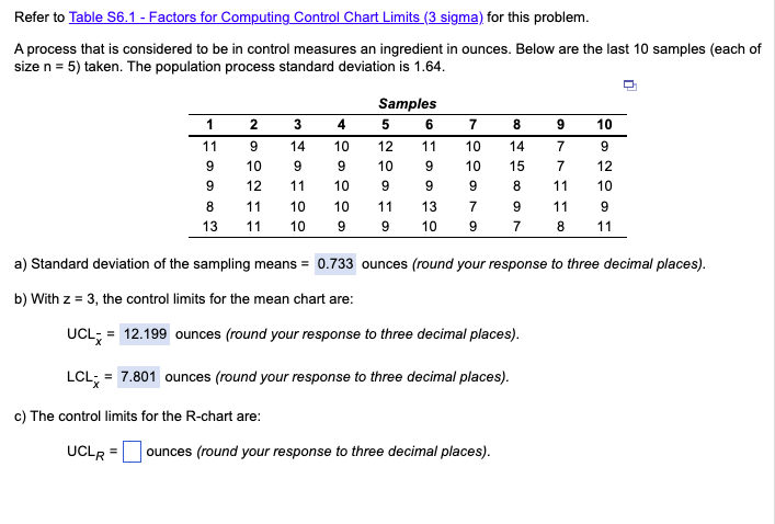 Solved Refer to Table S6.1 - ﻿Factors for Computing_Control | Chegg.com