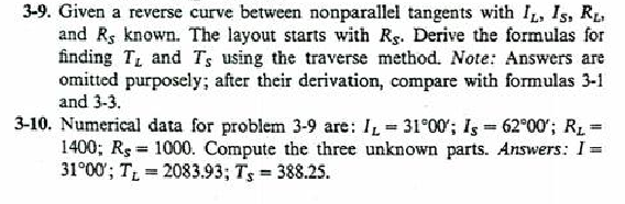 3-9. Given a reverse curve between nonparallel | Chegg.com