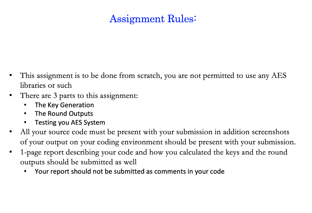 Please implement AES encryption from scratch without | Chegg.com