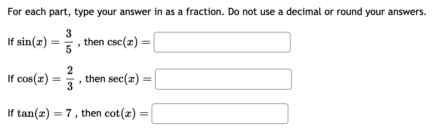 Solved For each part, type your answer in as a fraction. Do | Chegg.com