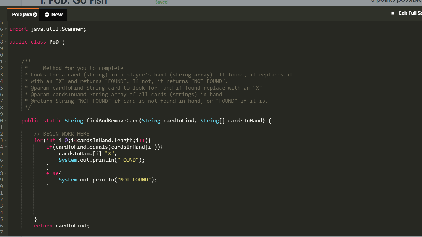 Solved POD 14: Go Fish (Methods & arrays) - Week 5.2 / Reset | Chegg.com