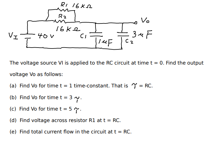 Solved The voltage source VI is applied to the RC circuit at | Chegg.com