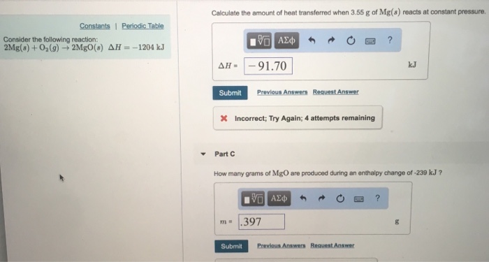 Solved Calculate the amount of heat transferred when 3.55 g | Chegg.com