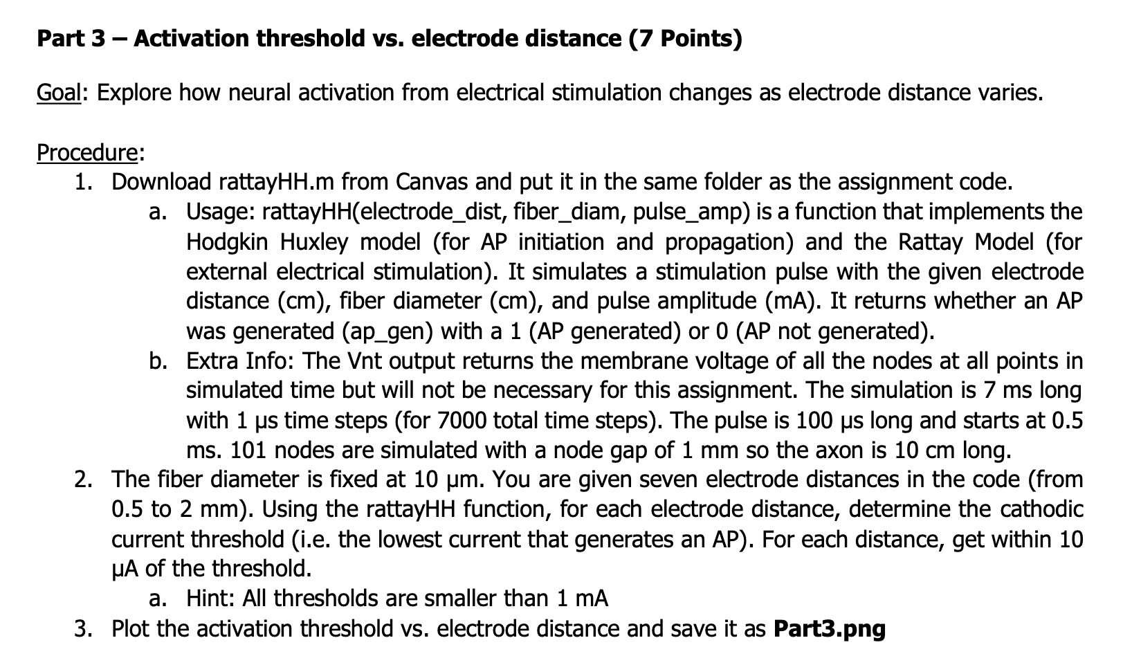 Solved Part 3 - Activation threshold vs. electrode distance | Chegg.com