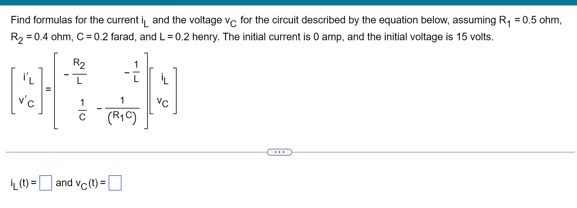 Solved Find formulas for the current iL and the voltage vC | Chegg.com