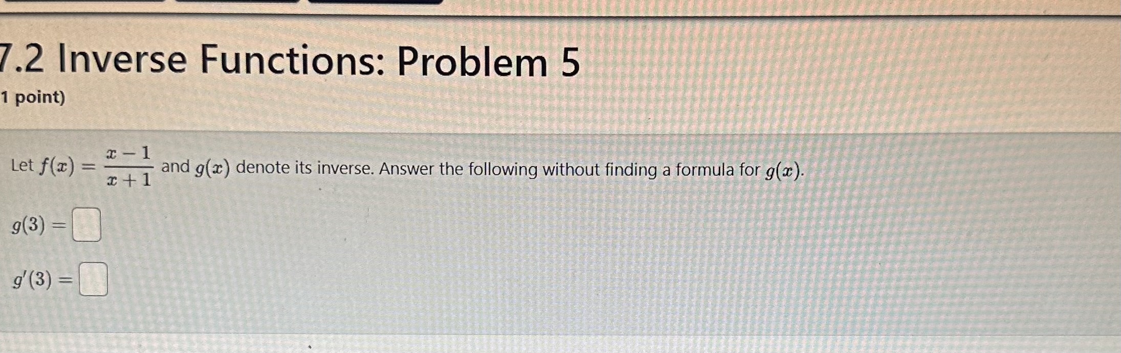 Solved 7 2 Inverse Functions Problem 6 1 Point Let