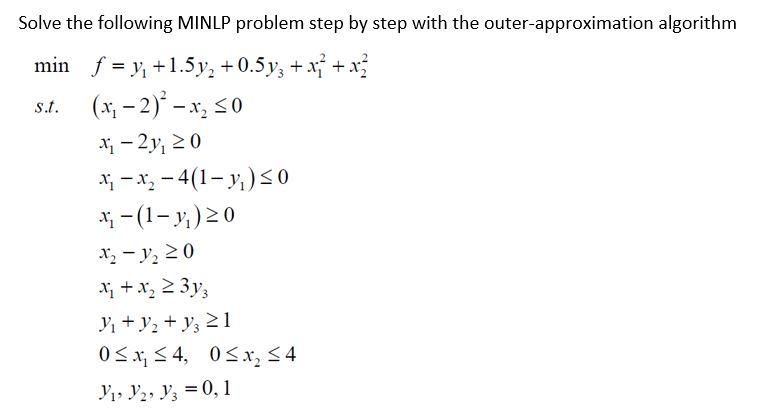 S.I. Solve the following MINLP problem step by step | Chegg.com