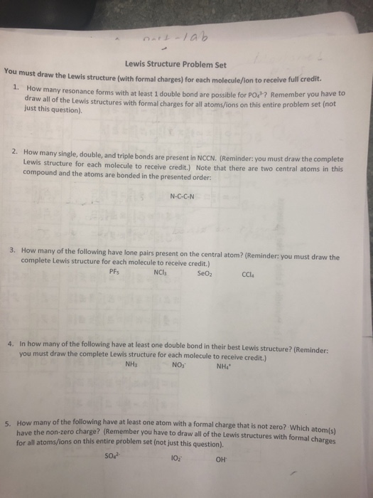 Solved Lewis Structure Problem Set You must draw the Lewis | Chegg.com