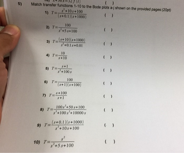 Solved 5) Match transfer functions 1-10 to the Bode plots | Chegg.com