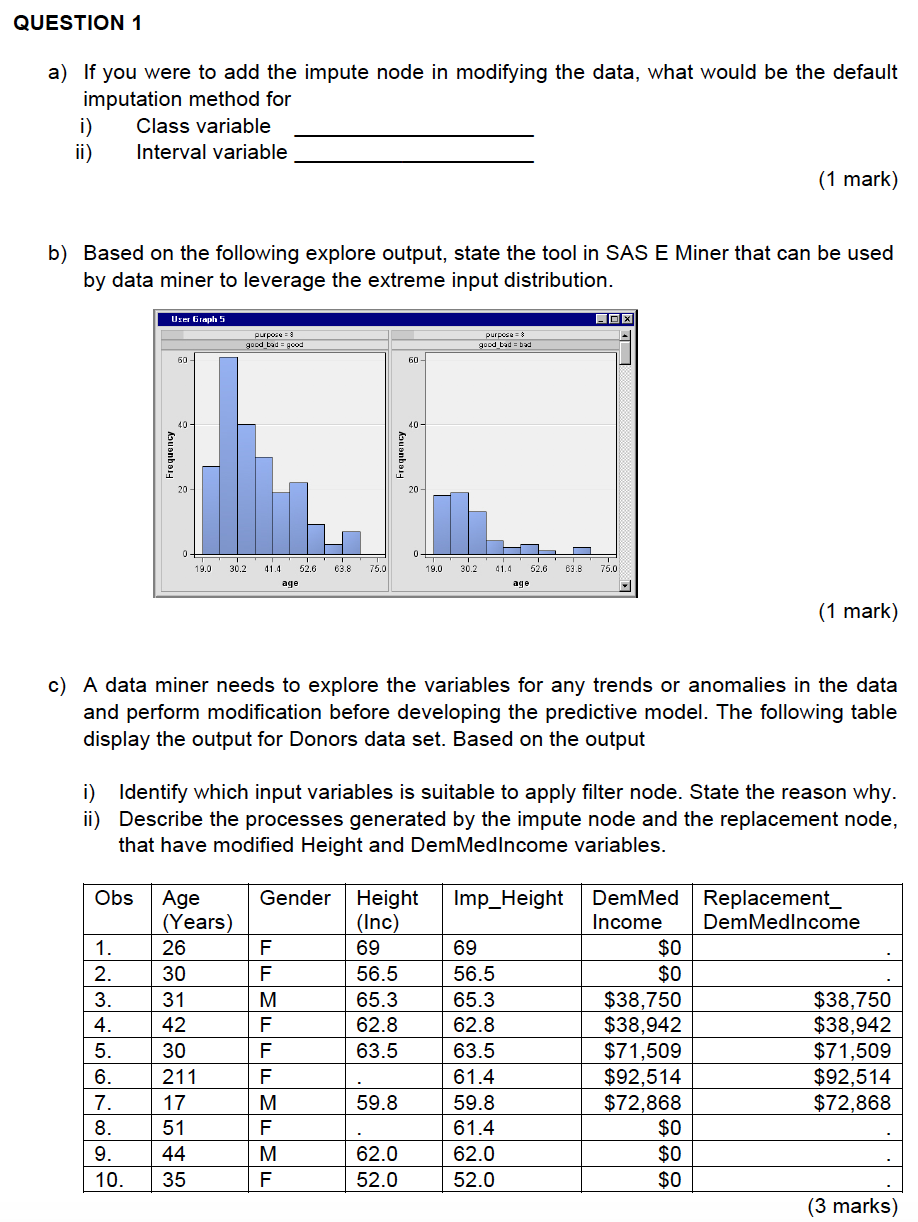 QUESTION 1 a) If you were to add the impute node in | Chegg.com