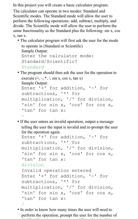 Solved In this project you will create a basic calculator | Chegg.com
