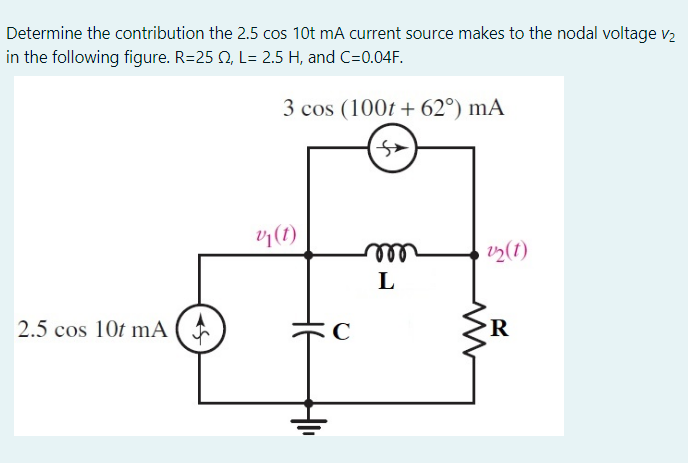 Solved Determine the contribution the 2.5 cos 10t mA current | Chegg.com