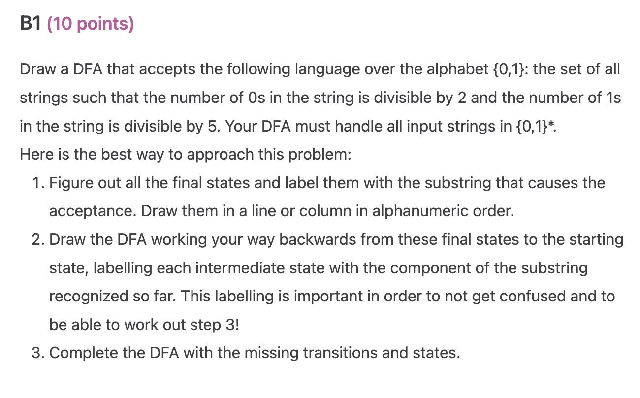 Draw a DFA that accepts the following language over | Chegg.com