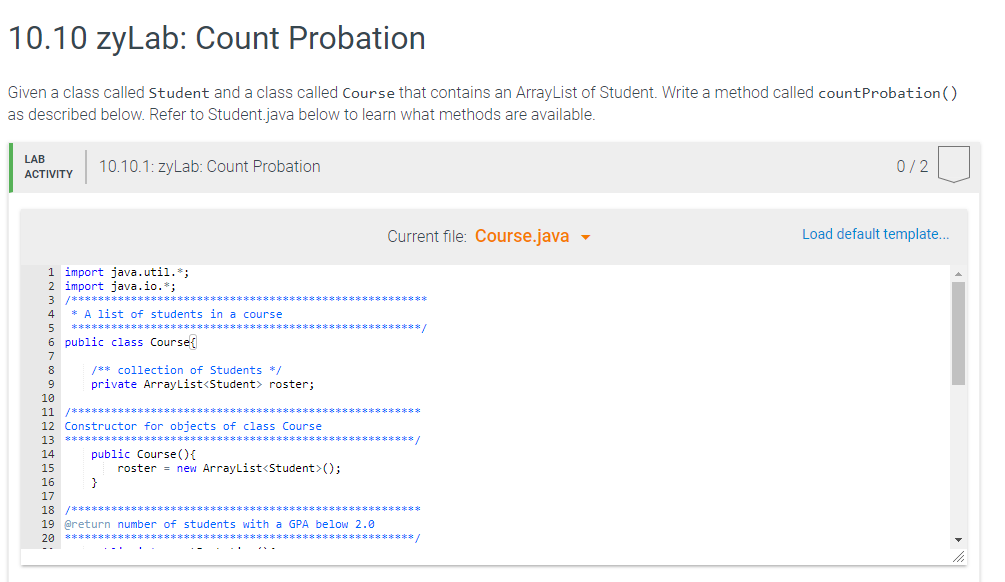 Solved 10.10 zyLab: Count Probation Given a class called | Chegg.com