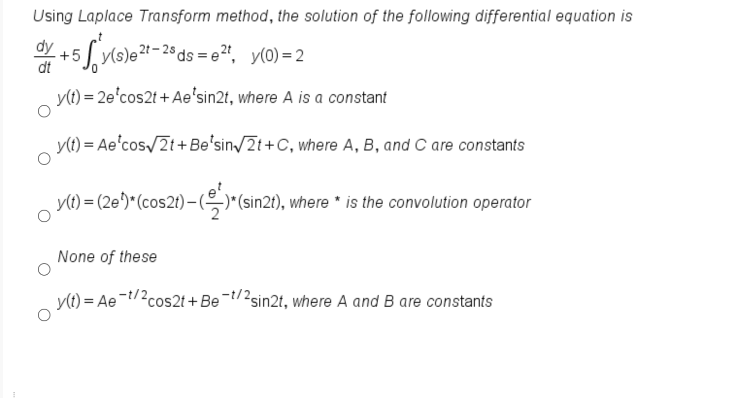 Solved Using Laplace Transform method, the solution of the | Chegg.com