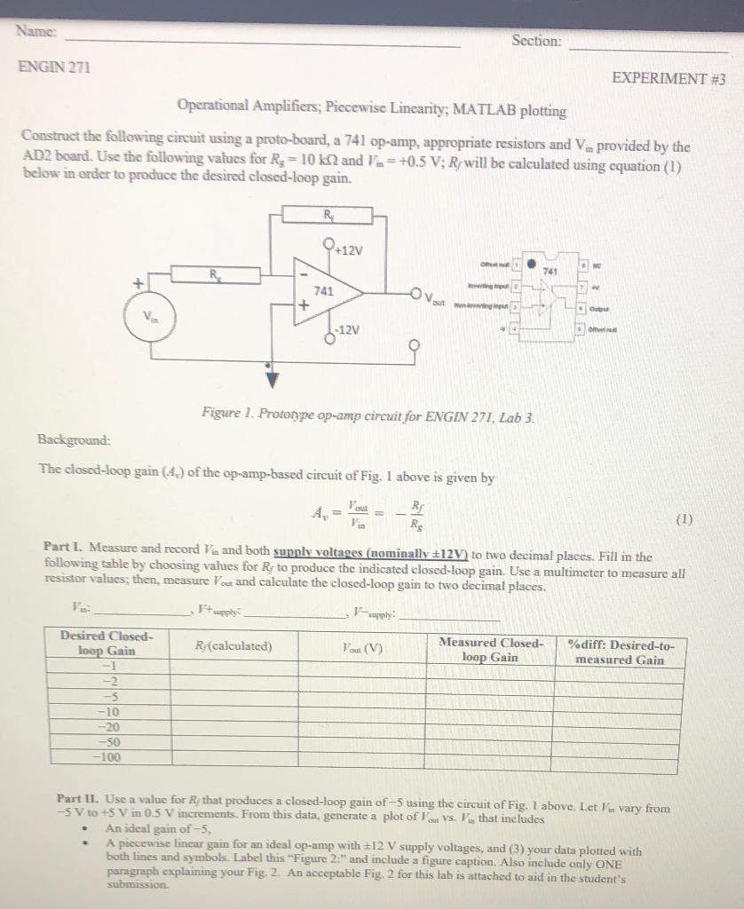 Solved Name: Section: ENGIN 271 EXPERIMENT #3 Operational | Chegg.com