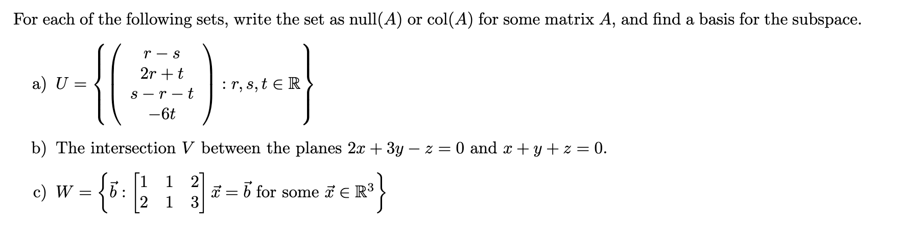 Solved For each of the following sets, write the set as null | Chegg.com