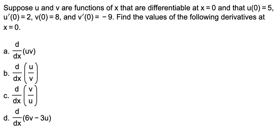Solved Suppose u and v are functions of x that are | Chegg.com