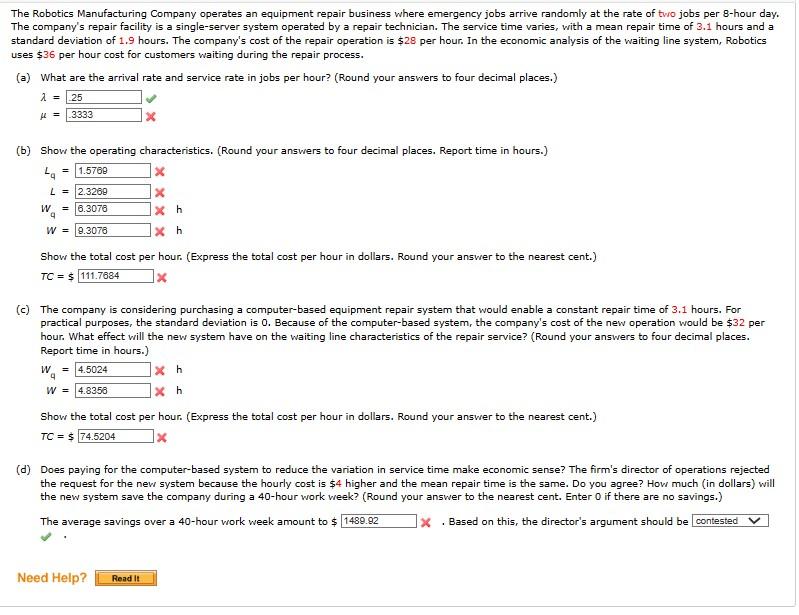 Solved The Robotics Manufacturing Company operates an | Chegg.com