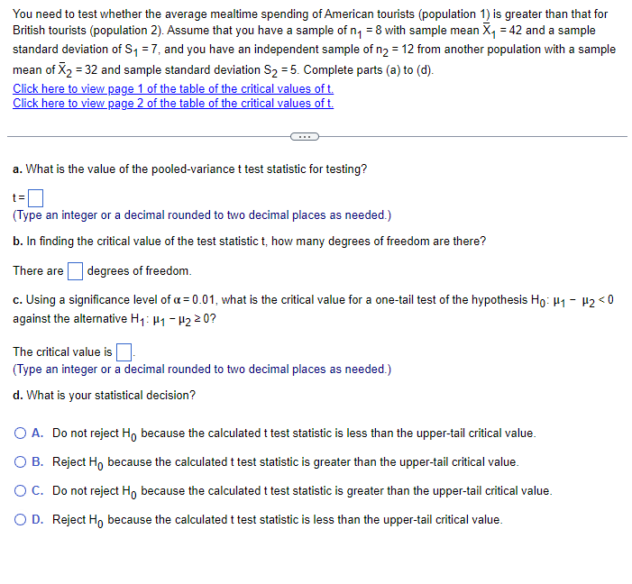 Solved Table of critical values of t (page 1) | Chegg.com