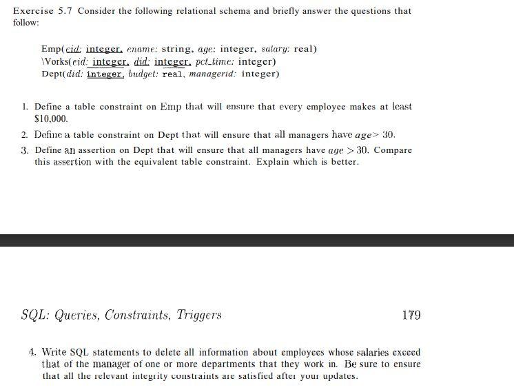 Solved Exercise 5.7 Consider the following relational schema | Chegg.com