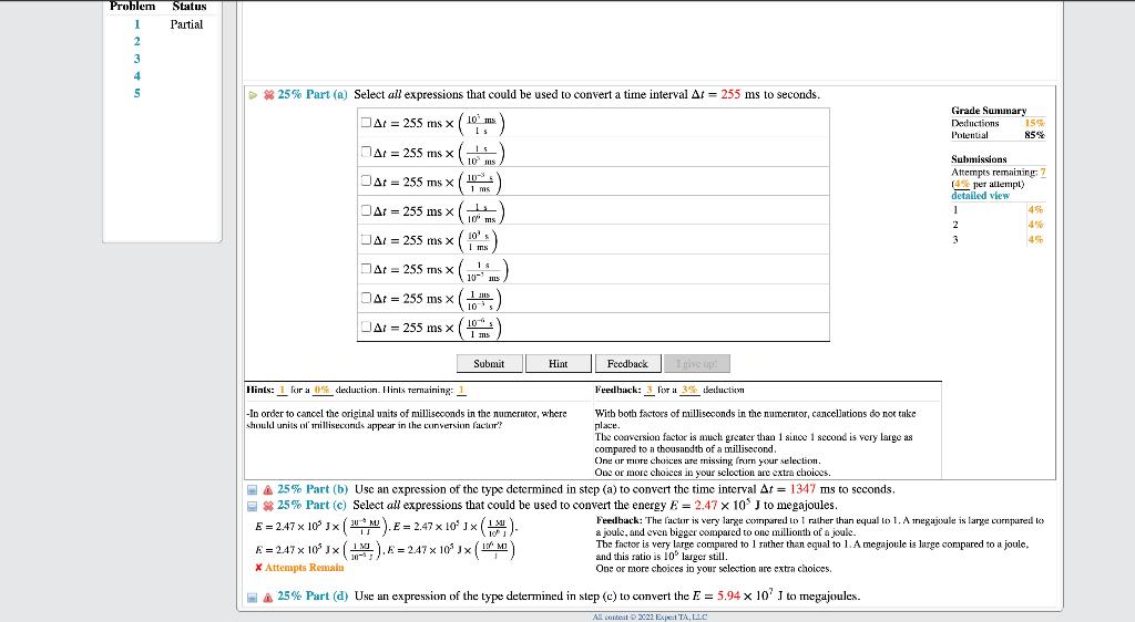 Solved Problem 1 2 Status Partial 3 4 5 Grade Summary | Chegg.com