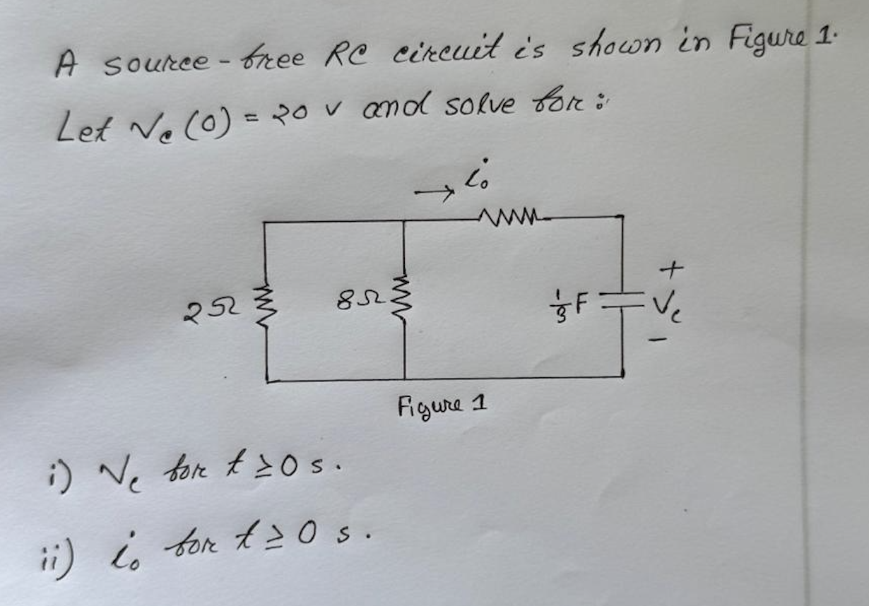Solved A source-free RC ﻿circuit is ﻿shown in ﻿Figure 1 . | Chegg.com