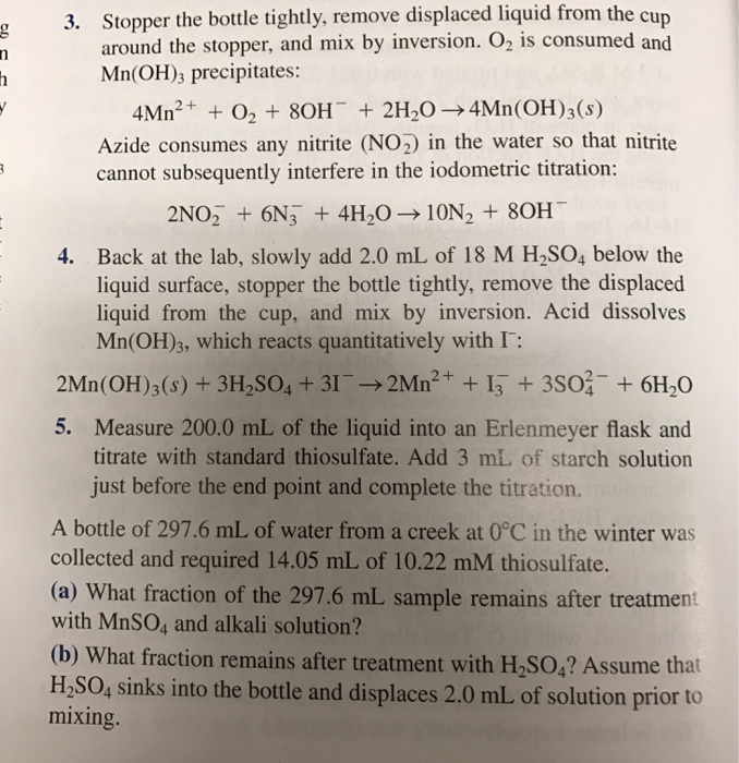 16-28. Winkler titration for dissolved O2. Dissolved | Chegg.com