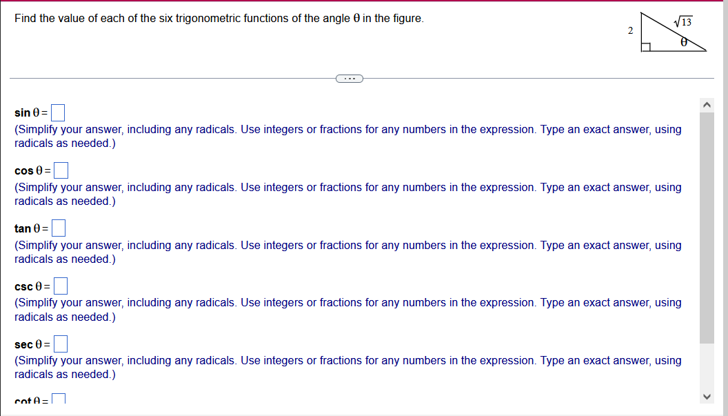 Solved Find the value of each of the six trigonometric | Chegg.com