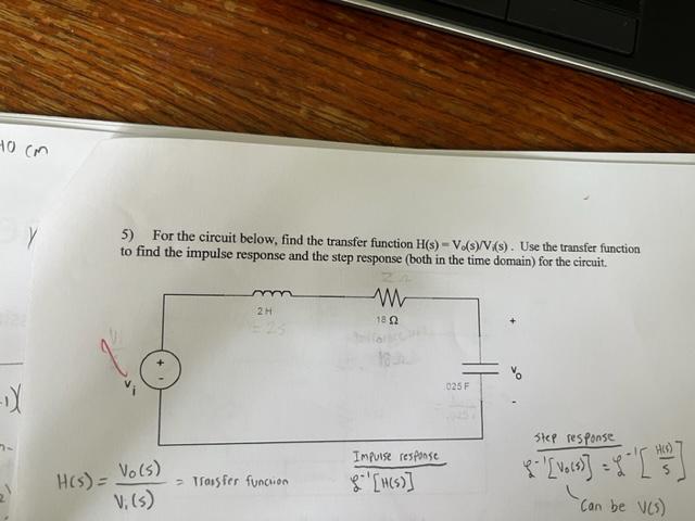 Solved 5) For the circuit below, find the transfer function | Chegg.com