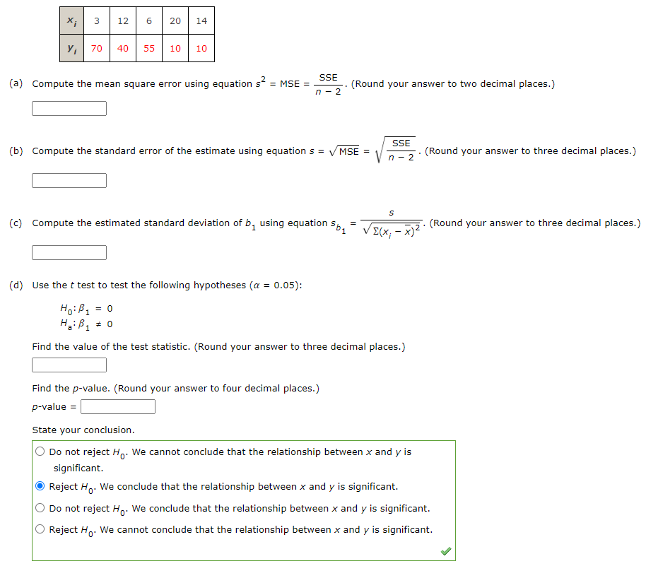 Solved (a) Compute the mean square error using equation s2= | Chegg.com