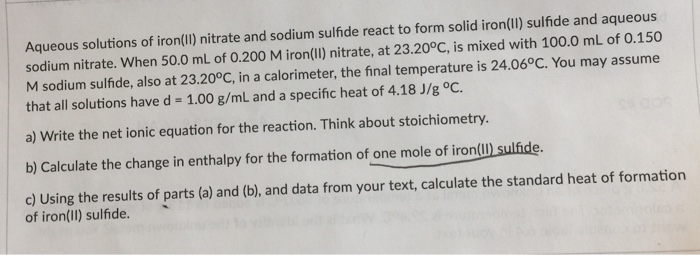 Solved Aqueous solutions of iron(ll) nitrate and sodium | Chegg.com
