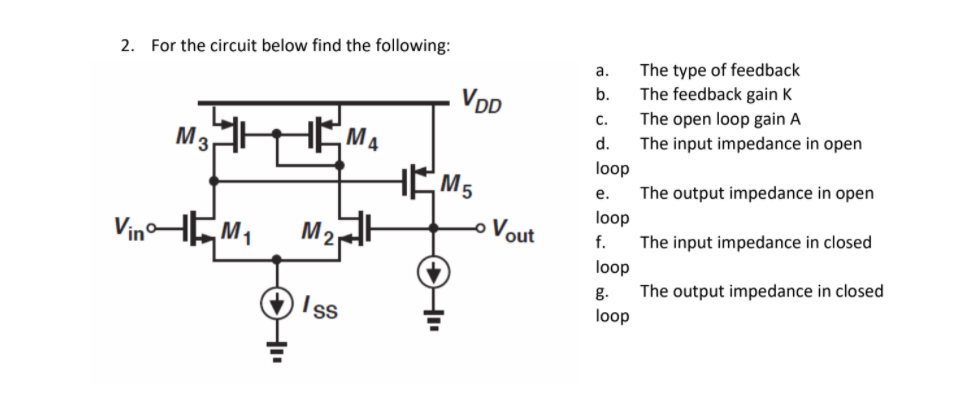 Solved 2. For the circuit below find the following: VOD M3 | Chegg.com