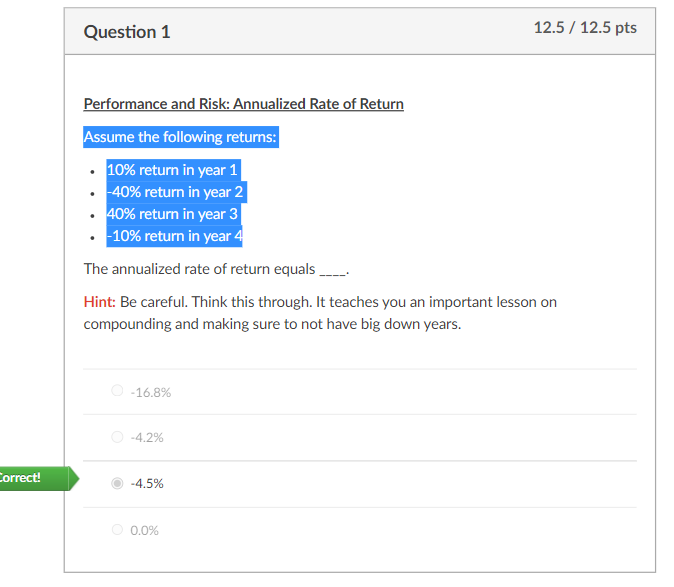 Solved Performance and Risk: Annualized Rate of Return | Chegg.com