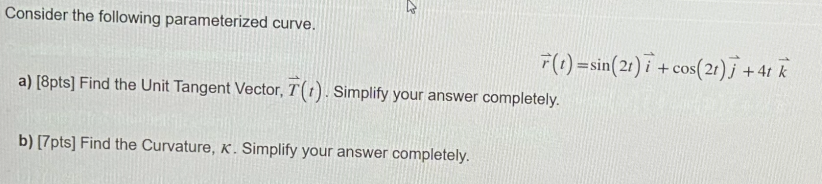 Solved Consider the following parameterized curve. | Chegg.com