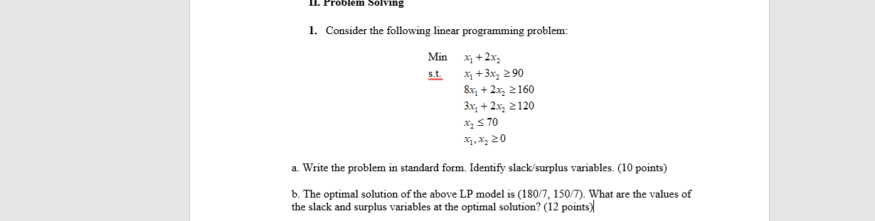Solved Problem Solving 1. Consider the following linear | Chegg.com