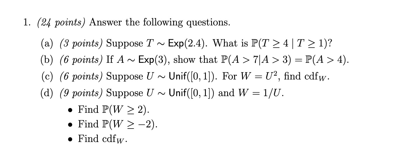 Solved 1. (24 points) Answer the following questions. (a) (3 | Chegg.com