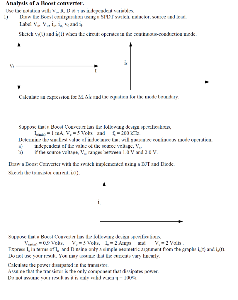 Solved Analysis of a Boost converter. Use the notation with | Chegg.com