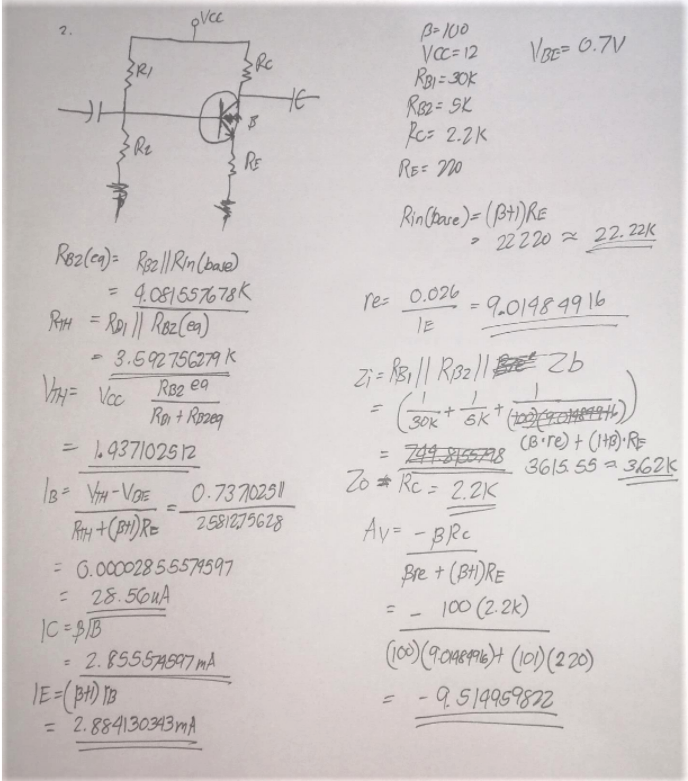 Solved ovec 2 V Be=0.70 TE B=100 VCC=12 RBI=30k RB2 = SK RC= | Chegg.com